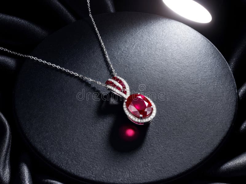 Elegant Ruby Pendant Necklace on Luxurious Black Background Display ...