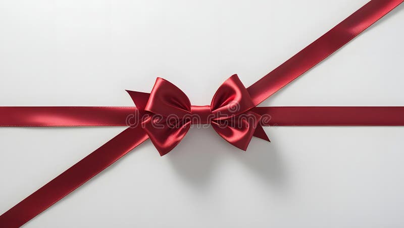 Elegant Red Satin Bow on White Background with Crossed Ribbon Stock ...