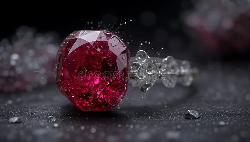Elegant Ruby Ring with Sparkling Water Droplets on a Dark Surface Stock ...