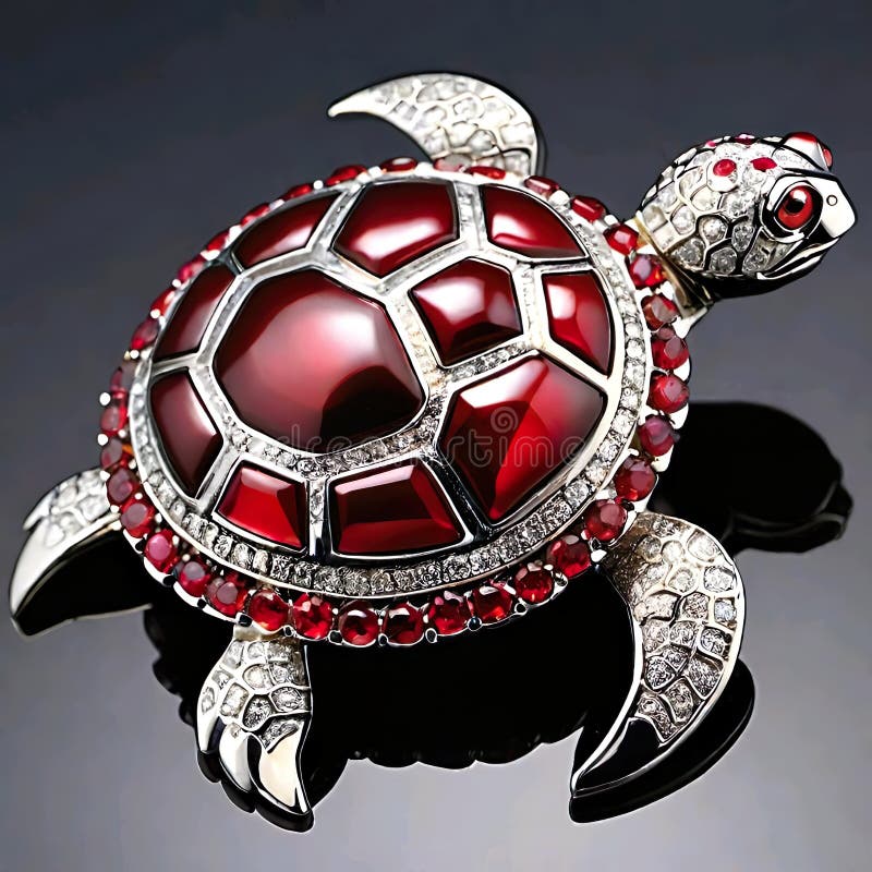 Elegant Ruby and Silver Turtle Brooch: Exquisite Gemstone Jewelry with ...