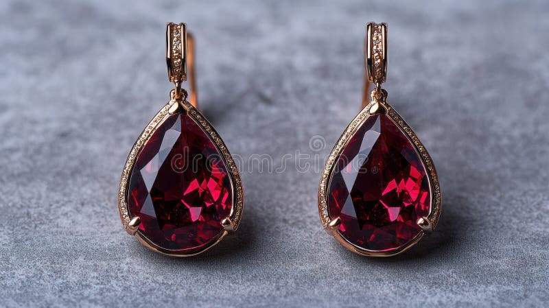 Elegant Ruby Teardrop Earrings with Gold Trim. Stock Illustration - Illustration of glamorous ...