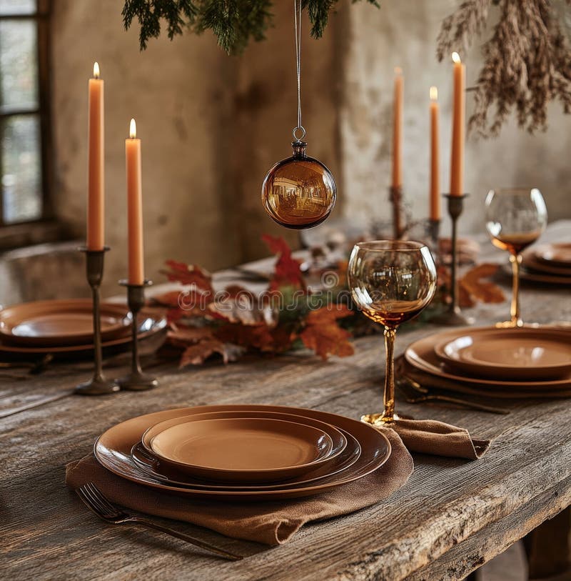 Elegant Rustic Autumn Dining Table Setting with Candlelight and ...