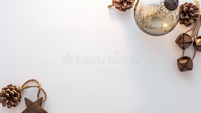 Elegant Rustic Christmas Ornaments on White Texture Background Stock ...