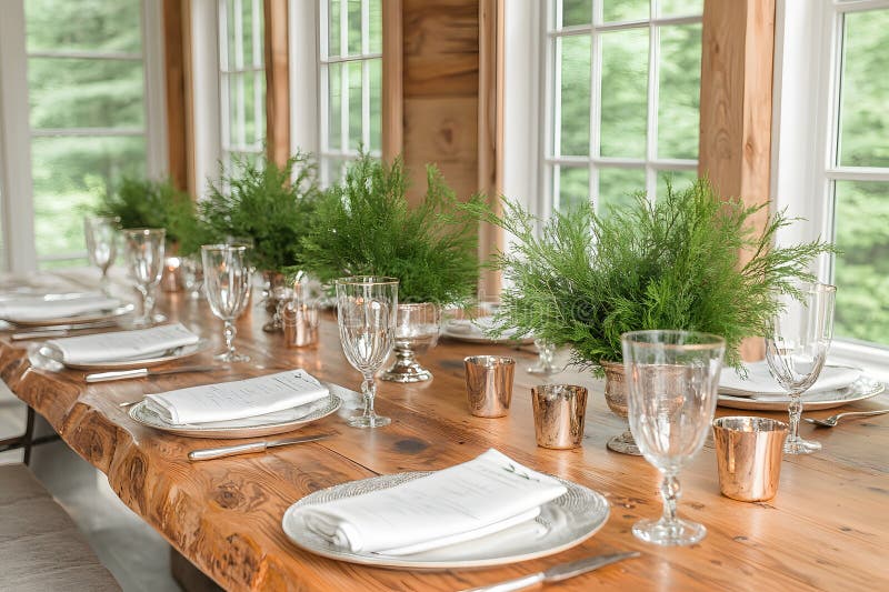 Elegant Rustic Dining Table Setup with Greenery for Stylish Luncheon ...