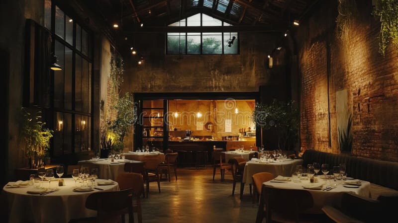 Elegant Rustic Restaurant Interior with Warm Lighting Stock ...