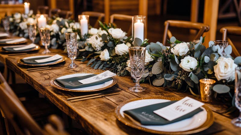Elegant Rustic Wedding Reception Table with Floral Arrangement and ...