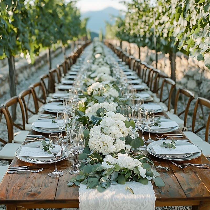 Elegant Rustic Wedding Reception Table Setting in Vineyard Long Table ...