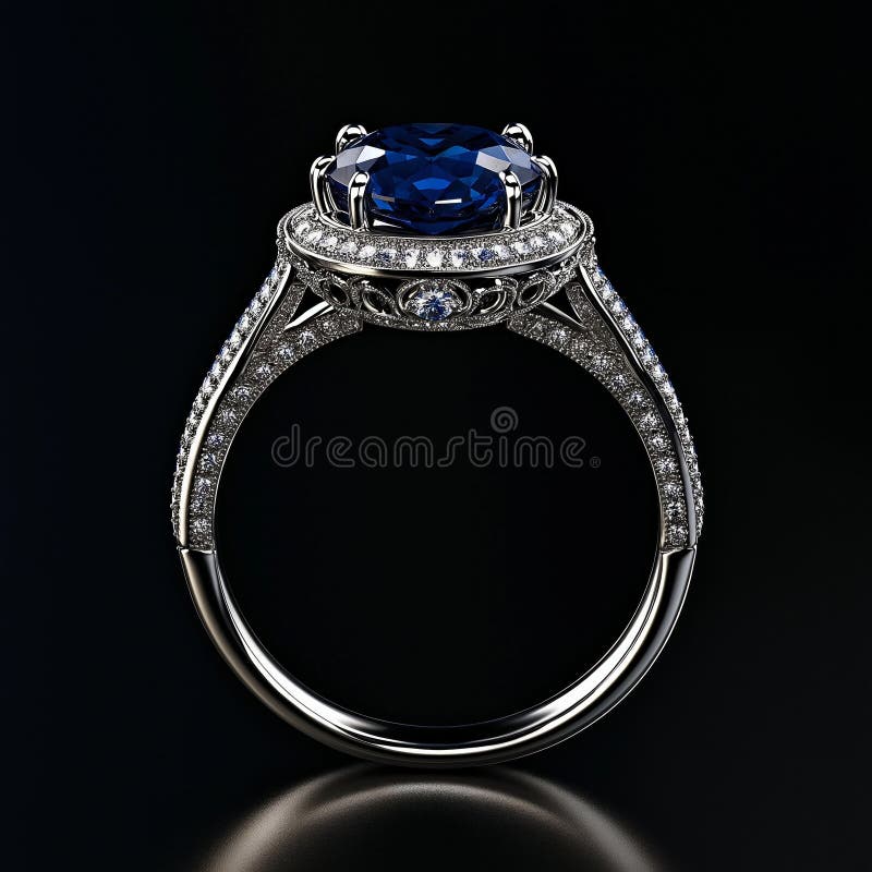 Elegant Sapphire and Diamond Silver Ring with Intricate Design Stock ...