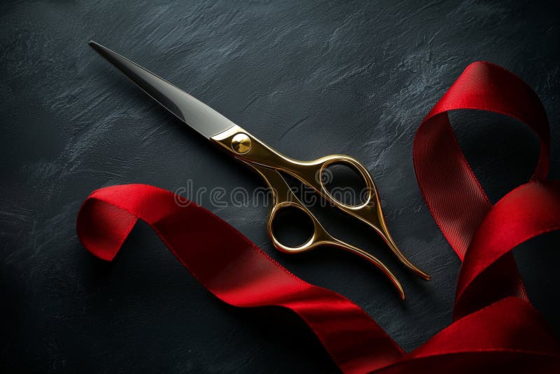 Elegant Scissors with Red Ribbon Stock Illustration - Illustration of ...