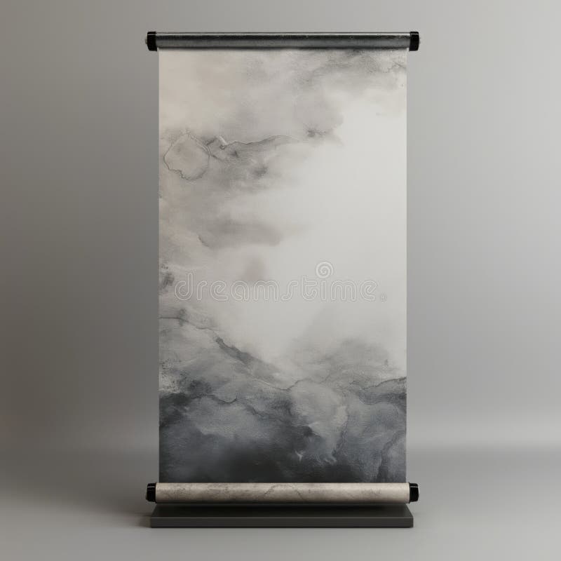 Elegant Scroll with Abstract Gray and White Watercolor Design on ...