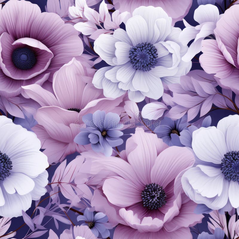 Elegant Seamless Anemone Flower Pattern on Dark Background, Perfect for ...