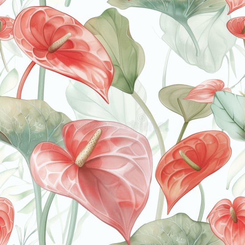 Elegant Seamless Floral Pattern with Pastel Anthuriums Stock Image ...