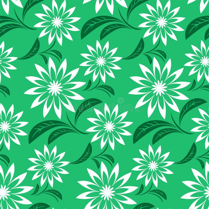 Elegant Seamless Flower Pattern on Green Stock Vector - Illustration of ...