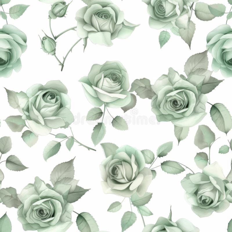 Elegant Seamless Mint Green Rose Pattern for Design. Stock Photo ...