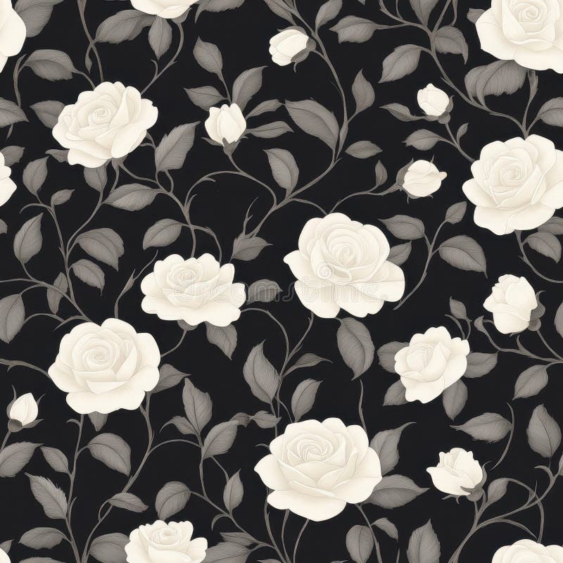 Elegant Seamless Pattern Cream Roses Dark Background Stock Photos ...