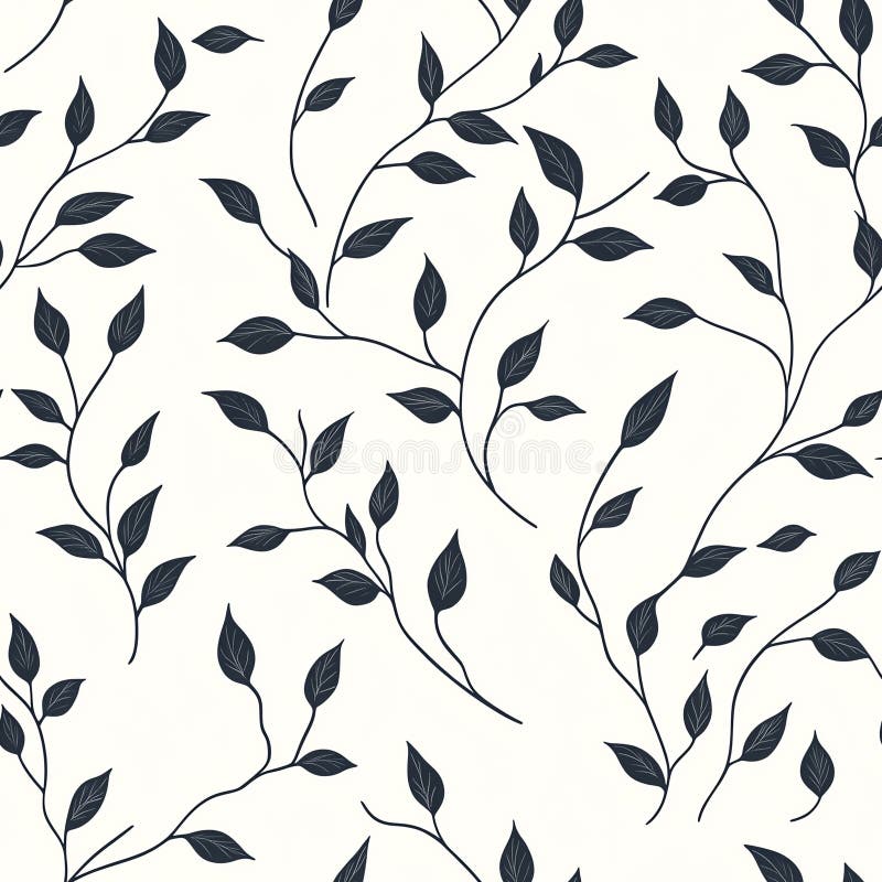 Elegant Seamless Pattern Dark Leaves Branches Floral Design White Background Botanical ...