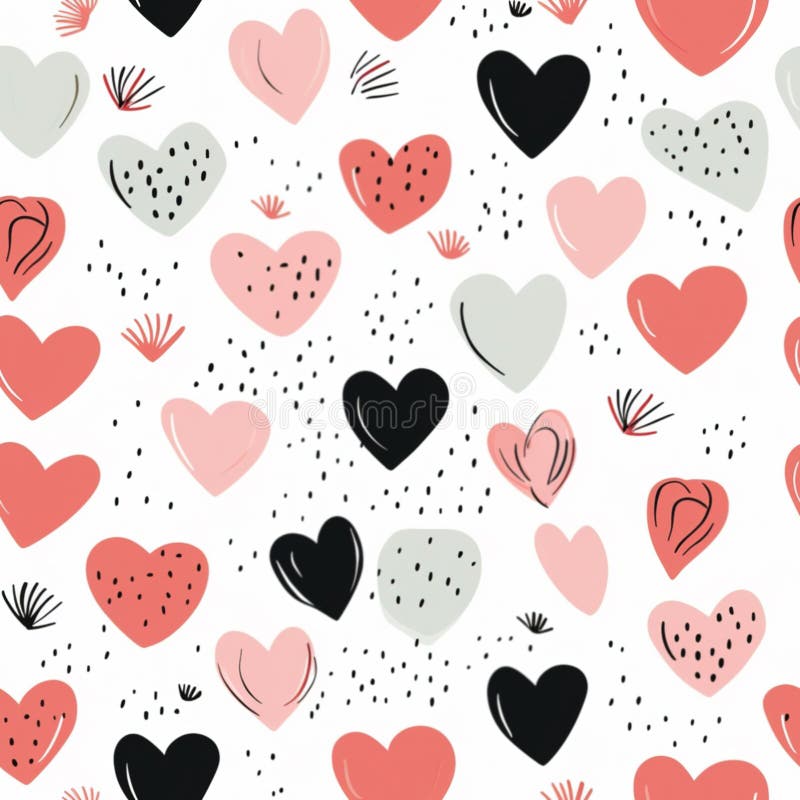 Elegant Seamless Pattern with Drawn Hearts, Romantic Wrapping Paper ...