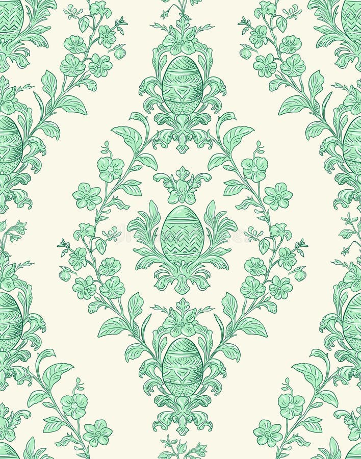 Easter Eggs Spring Elegant Seamless Rococo Floral Pattern for Fabrics ...