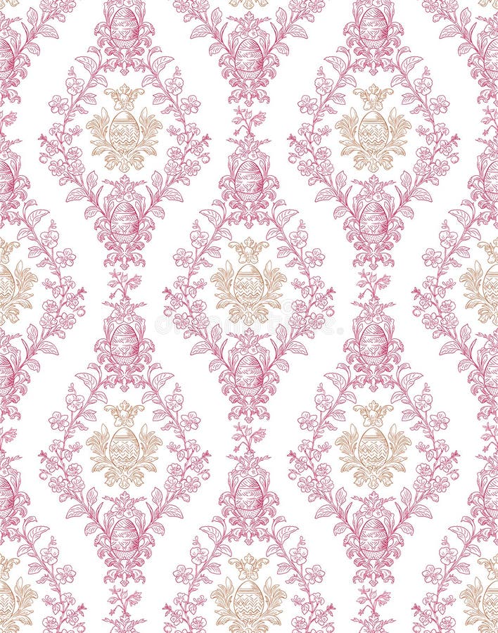 Easter Eggs Spring Elegant Seamless Rococo Floral Pattern for Fabrics ...