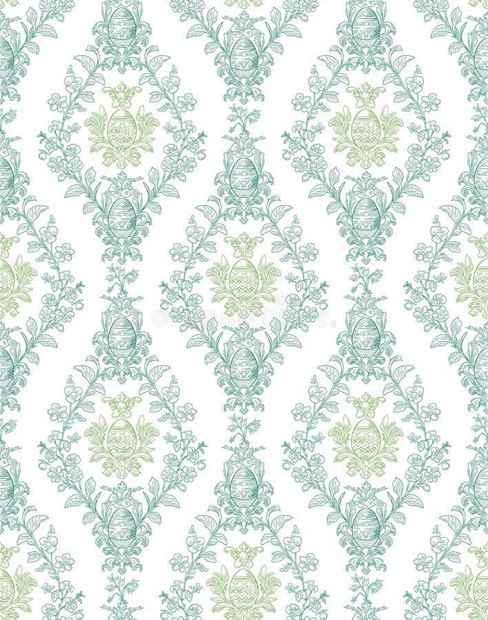 Easter Eggs Spring Elegant Seamless Rococo Floral Pattern for Fabrics ...
