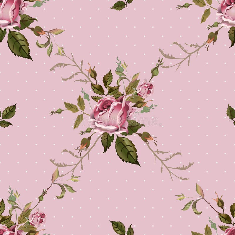 Elegant Seamless Pattern of Pink Roses Stock Vector - Illustration of ...