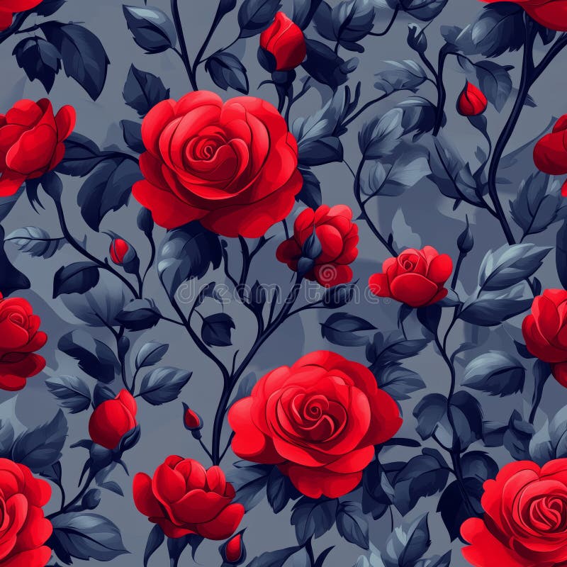 Elegant Seamless Pattern of Vivid Red Roses on a Dark Background Stock ...