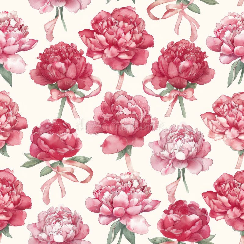 Elegant Seamless Peony Pattern with Satin Ribbons Stock Image - Image ...