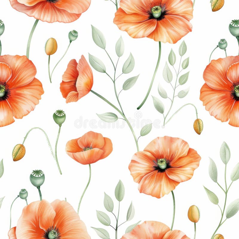 Elegant Seamless Poppy Flower Pattern for Textile Design Stock Photo ...