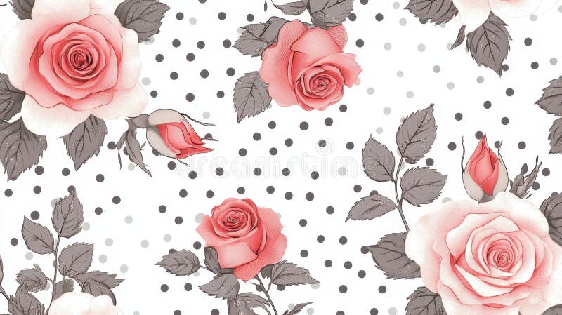 Elegant Seamless Rose Pattern with Polka Dots Background Stock Photo ...