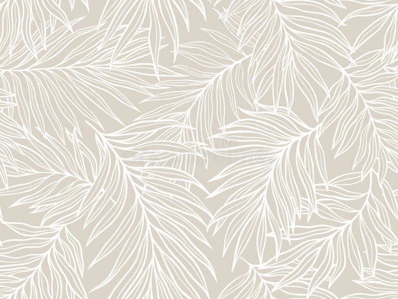 Elegant Seamless Vector Illustration of Tropical Palm Leaf Patterns in Monochrome Tones on Beige ...