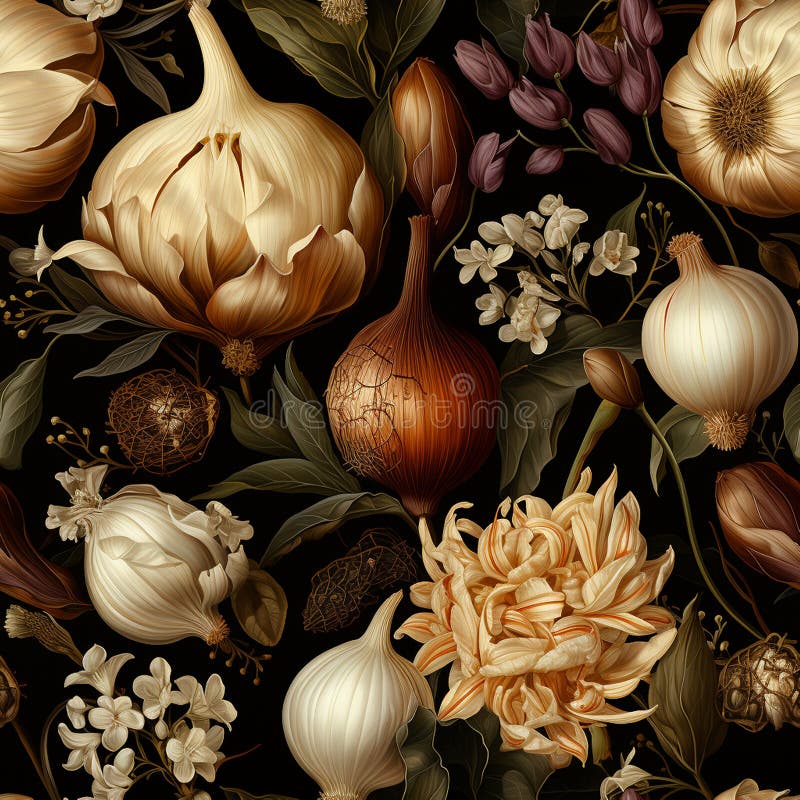 Elegant Seamless Watercolour Garlic and Onion Pattern for Fabrics or ...