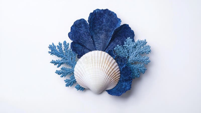 Elegant Seashell and Coral Composition on White Background Stock ...