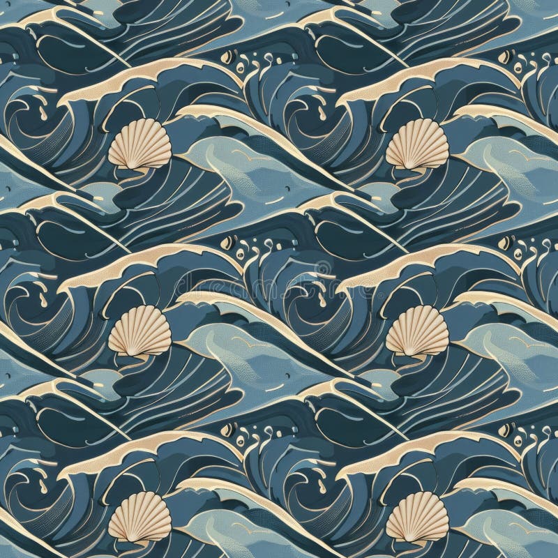 Elegant Seashell and Wave Pattern Textile Design Stock Photo - Image of ...