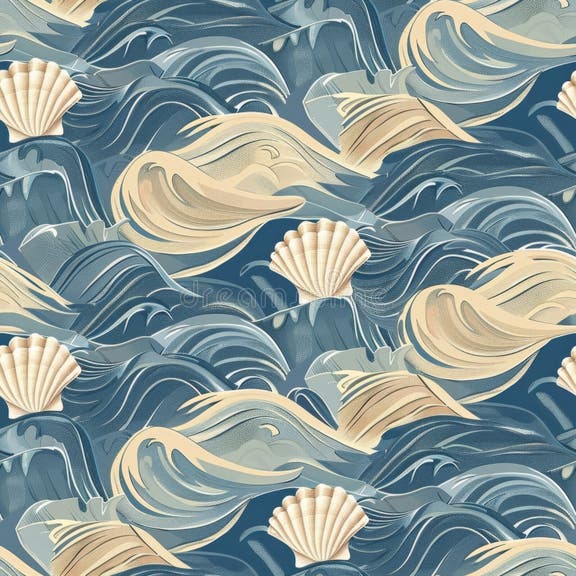 Elegant Seashell and Wave Pattern Textile Design Stock Photo - Image of ...