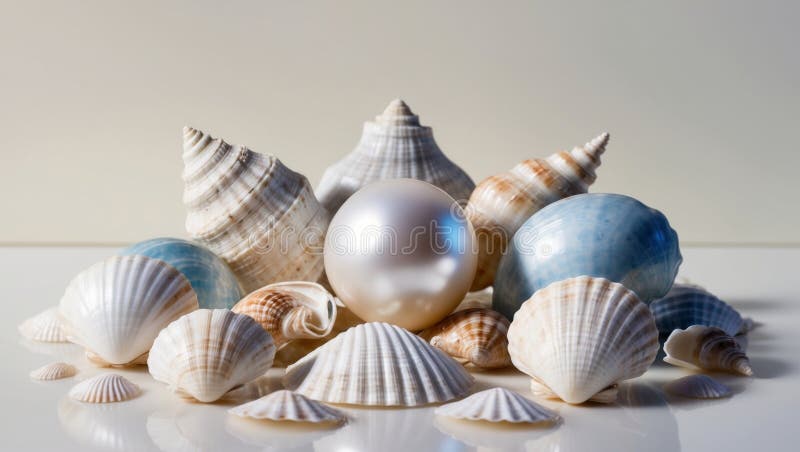 Elegant Seashells with Gorgeous Pearl Centerpiece. Stock Photo - Image ...