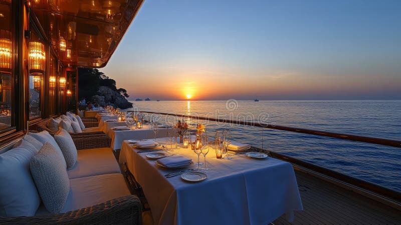 Elegant Seaside Dining with Sunset Views at a Coastal Restaurant ...
