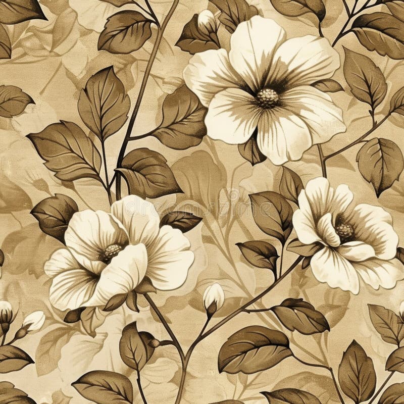 Elegant Sepia-Toned Floral Pattern Wallpaper Design Stock Photo - Image ...
