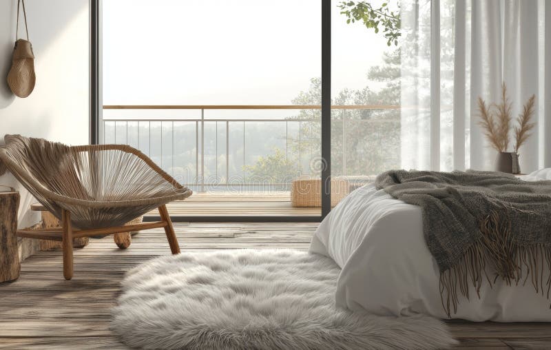 An Elegant and Serene Bedroom with Natural Light and Calm Decor Stock ...