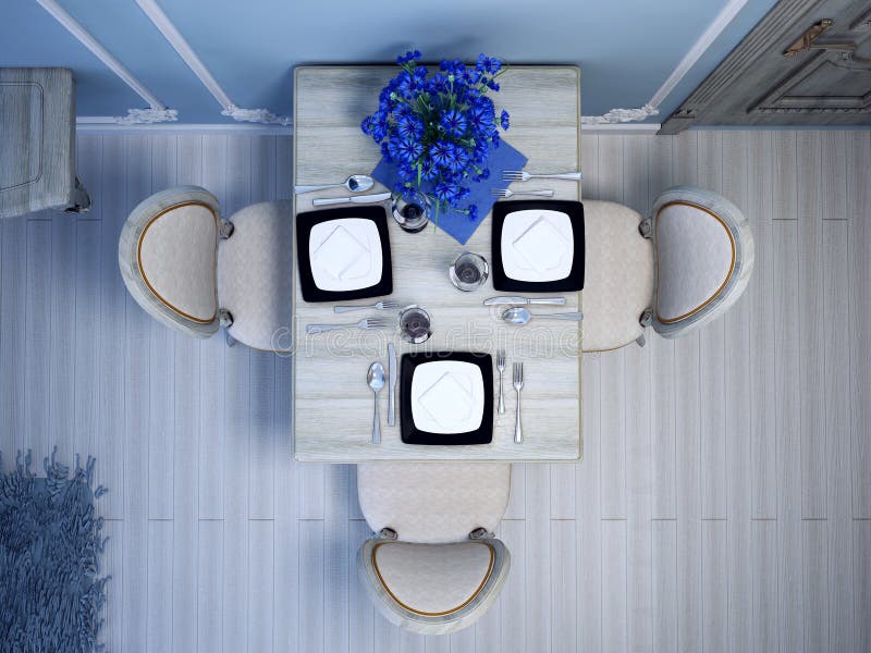 Elegant Served Table with Blue Flowers. Top View Stock Photo - Image of ...