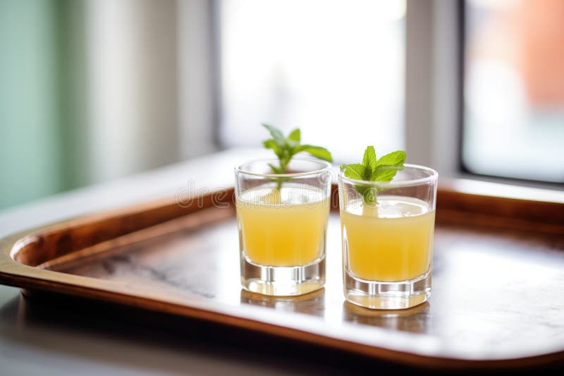 Elegant Serving of Juice on a Tray with Fresh Mint Leaves Stock Image ...
