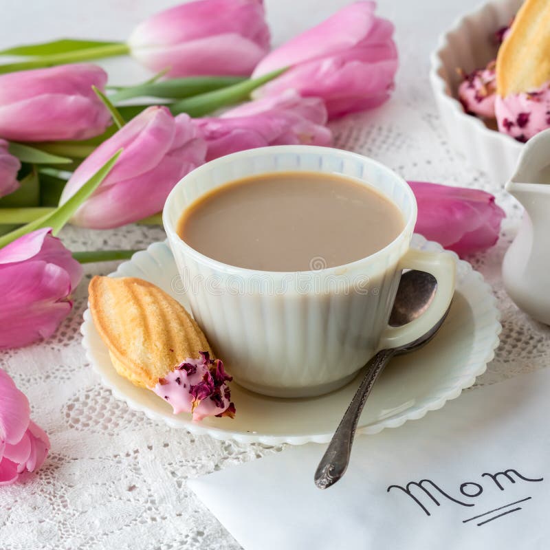 An Elegant Serving of Tea and Madeleines for Mother S Day. Stock Photo ...