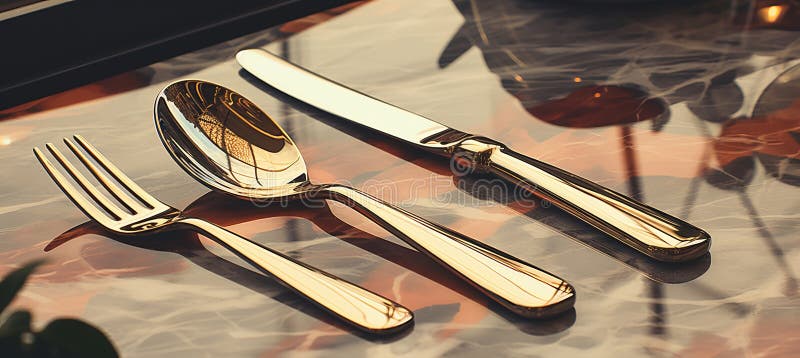 Elegant Setting Top Down View of Modern Dining Utensils on Table with ...