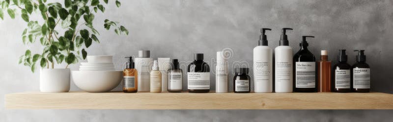 Elegant Shelf with Various Personal Care Products and Greenery in a ...