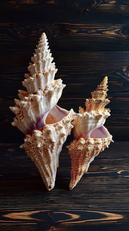 Elegant Shells on Textured Wood Surface Create Artistic Composition for ...