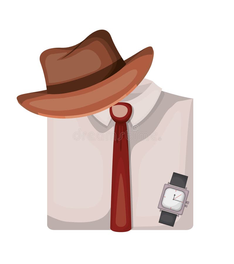 Elegant Shirt Folded with Hat and Watch Stock Vector - Illustration of ...