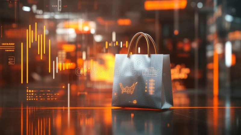 Elegant Shopping Bag Over a Digital Backdrop, Showcasing a Modern ...