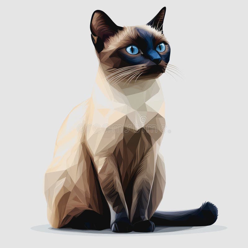Elegant Siamese Cat Portrait in Geometric Low Poly Style, Capturing ...