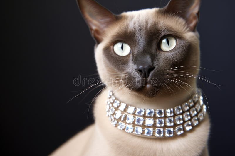 Elegant Siamese Cat Wearing a Rhinestone Collar Stock Image - Image of ...