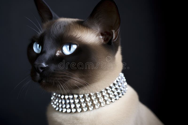 Elegant Siamese Cat Wearing a Rhinestone Collar Stock Image - Image of ...
