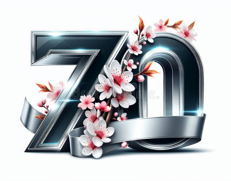 Elegant 70 Sign with Pink and White Cherry Blossoms, Ideal for a 70th ...